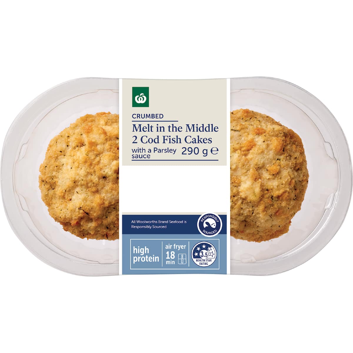 Woolworths 2 Crumbed Cod Fish Cakes Parsley Melt In Middle 290g | bunch
