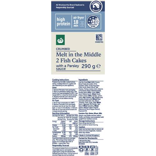 Woolworths 2 Crumbed Cod Fish Cakes Parsley Melt In Middle 290g | bunch
