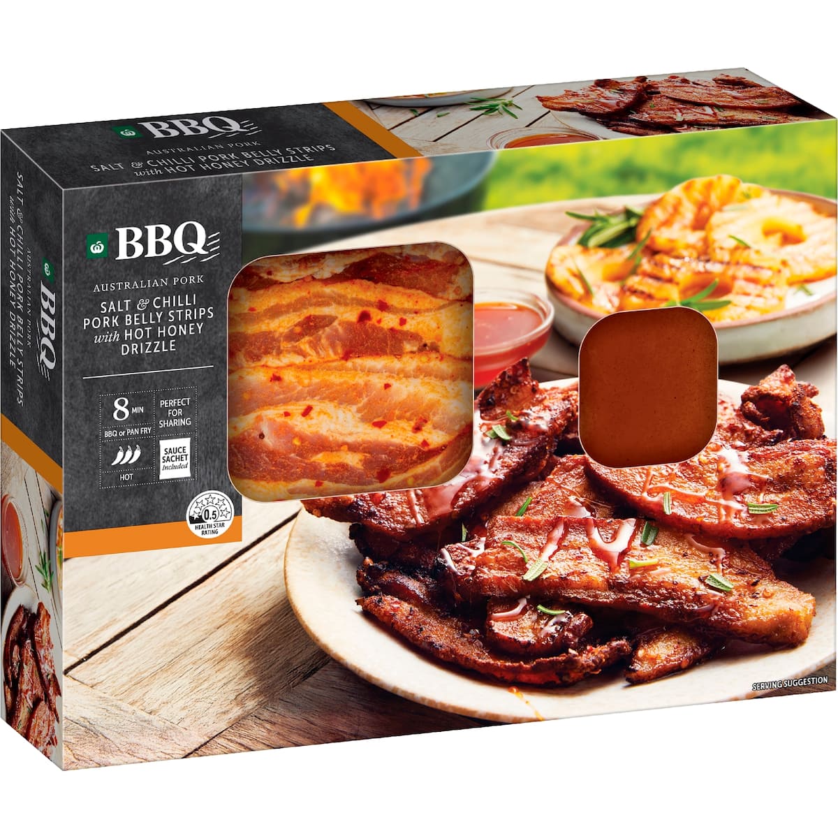 Woolworths BBQ Salt & Chilli Pork Belly Strips With Hot Honey 500g ...
