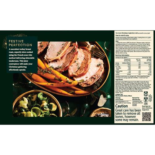Woolworths Gold Slow Cooked Turkey Breast Roast Wrapped in Bacon 1.1kg ...