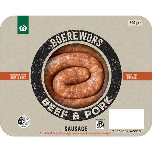 Woolworths Gourmet Boerewors Sausage Beef & Pork 500g | bunch
