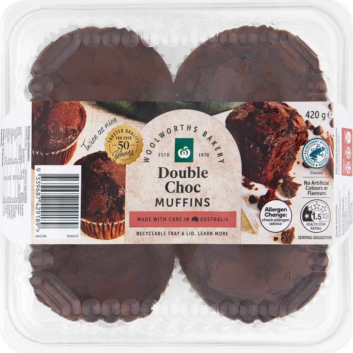 Woolworths Double Choc Chip Muffin 4 pack | bunch
