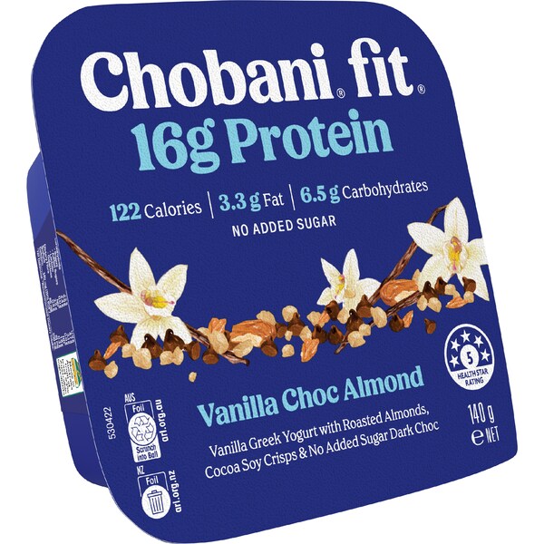 Chobani Fit Flip High Protein Greek Yogurt Vanilla Choc Almond 140g ...