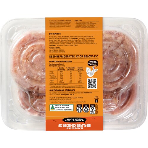 Ingham's Turkey Burgers 500g | bunch