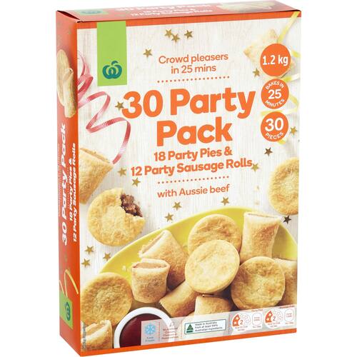 Woolworths 30 Party Pack 18 Pies and 12 Sausage Rolls 1.2kg | bunch