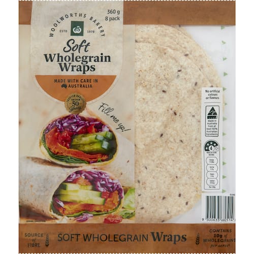Woolworths Wholegrain Wrap 8pk 360g | bunch