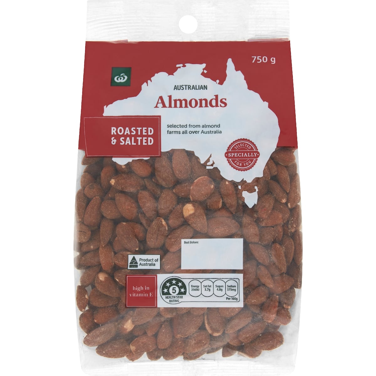 Woolworths Almond Nut Kernels Roasted & Salted 750g | bunch