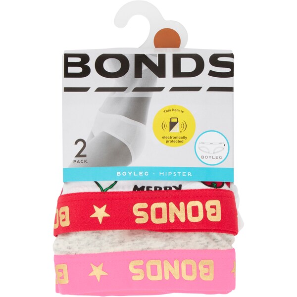Bonds Ladies Hipster Boyleg Xmas Size 16 2 Pack | Woolworths