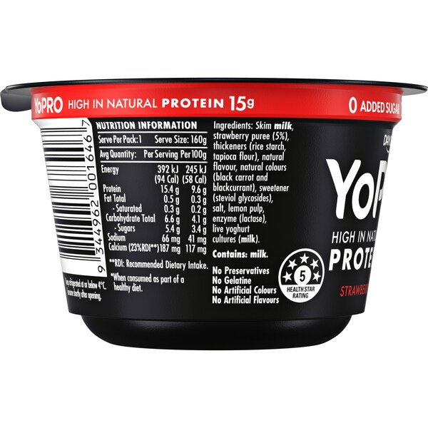 Yopro Danone High Protein Yoghurt No Added Sugar Strawberry 160g ...