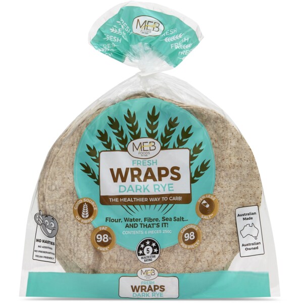 MEB Foods Fresh Wraps Dark Rye 6 Piece Each | Woolworths