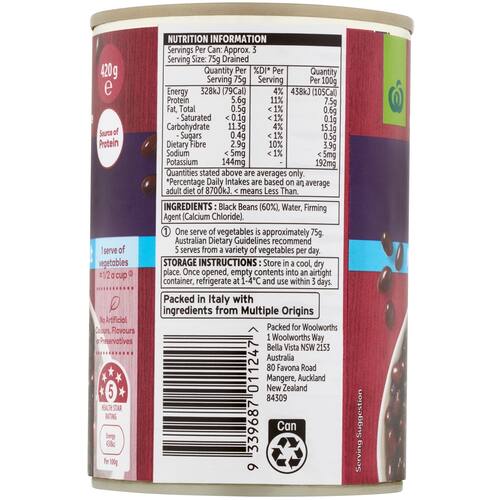 Woolworths Black Beans No Added Salt Can 420g | bunch