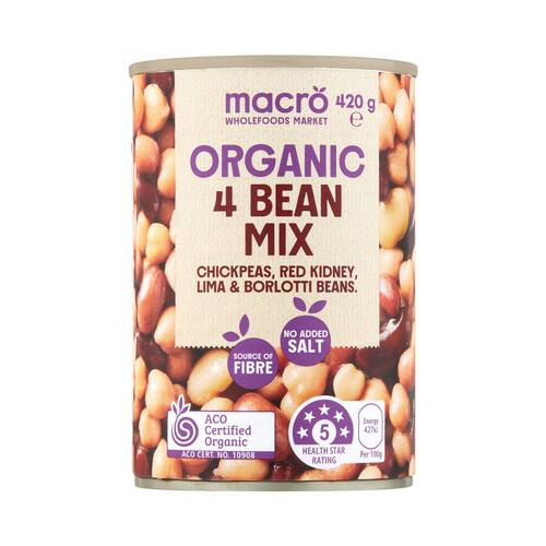 Macro Organic 4 Bean Mix No Added Salt 420g | bunch