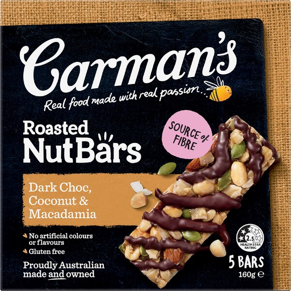 Carman's Nut Bars Dark Chocolate, Coconut & Macadamia 5 Pack | Woolworths