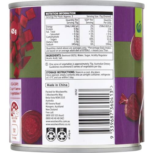 Woolworths Canned Diced Beetroot 425g | bunch