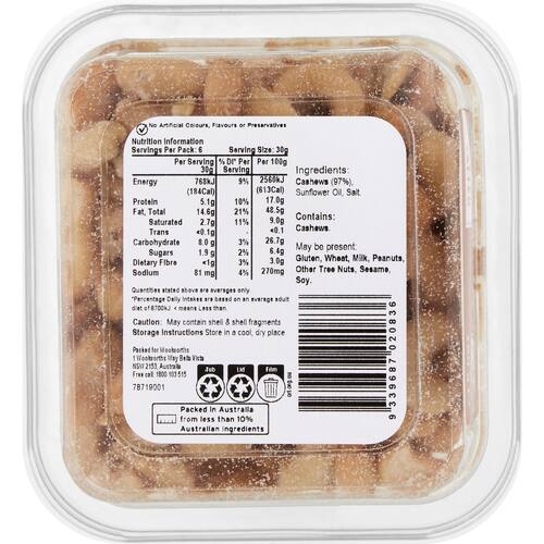 Woolworths Cashew Roasted and Salted Snack Pots 180g | bunch