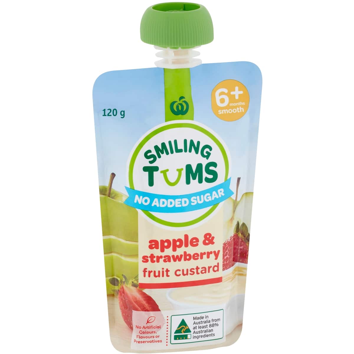 Woolworths Smiling Tums 6 Months+ Apple and Strawberry Custard 120g | bunch