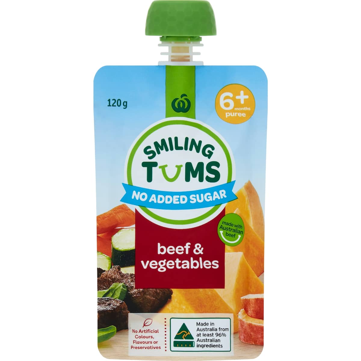 Woolworths Smiling Tums 6 Months+ Beef and Vegetables 120g | bunch