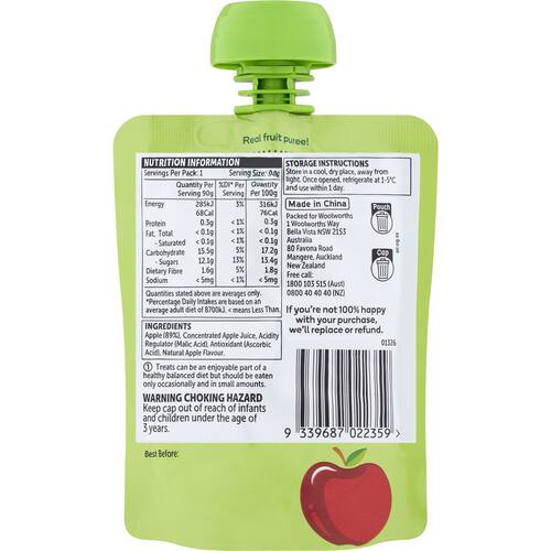 Woolworths Apple Puree In Pouch 90g | bunch