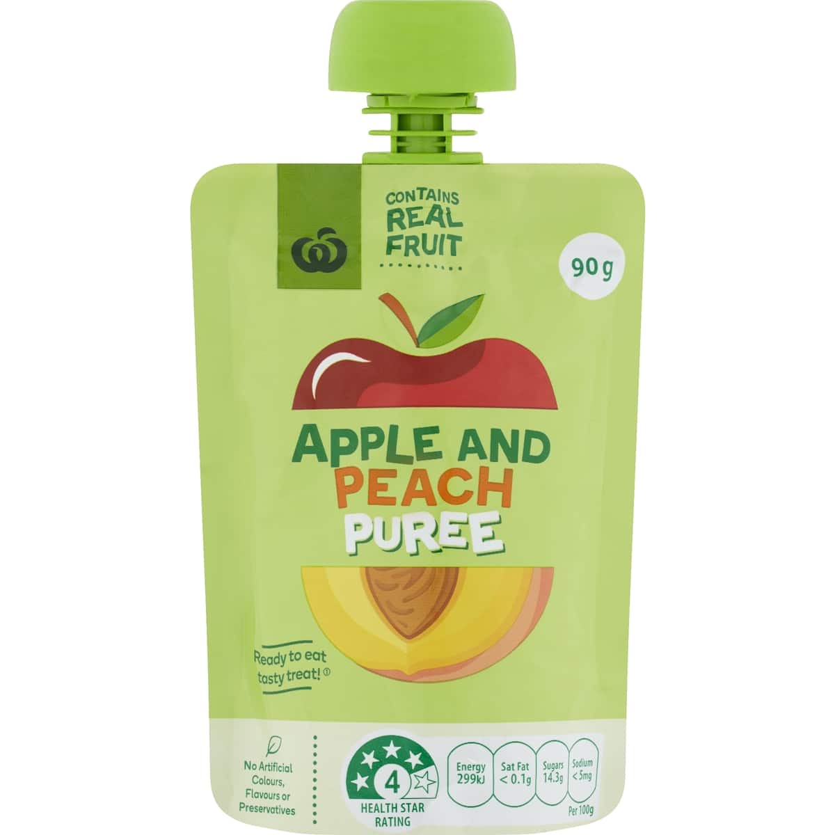 Woolworths Apple and Peach Puree In Pouch 90g | bunch