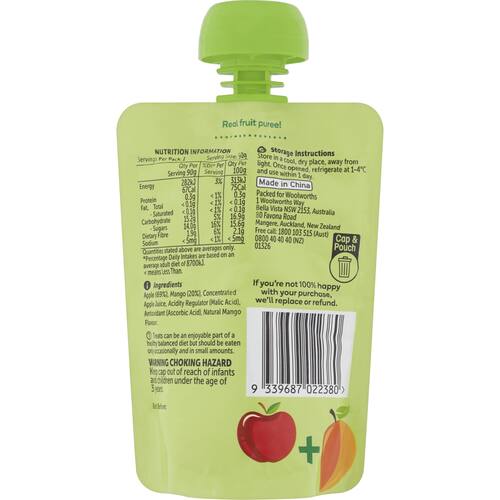 Woolworths Puree In Pouch Apple and Mango 90g | bunch
