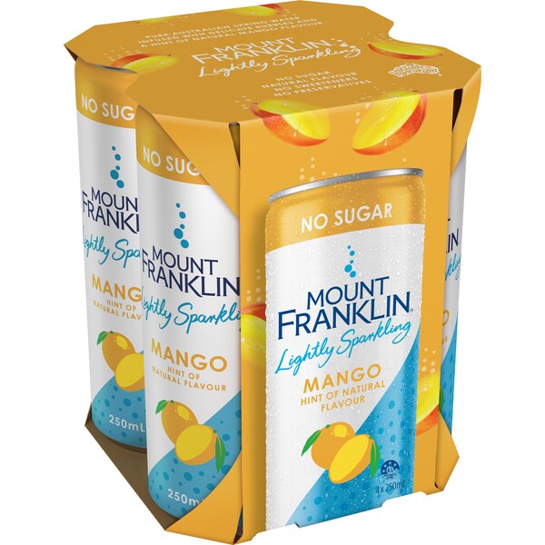Mount Franklin Lightly Sparkling Water Mango Multipack Mini Cans 250ml X4 Pack | Woolworths