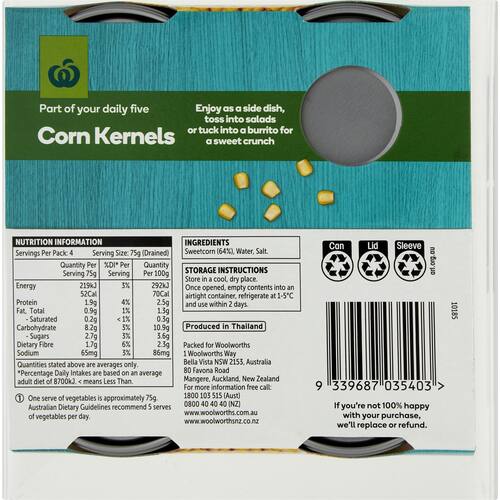 Woolworths Canned Corn Kernels 4x125g | bunch