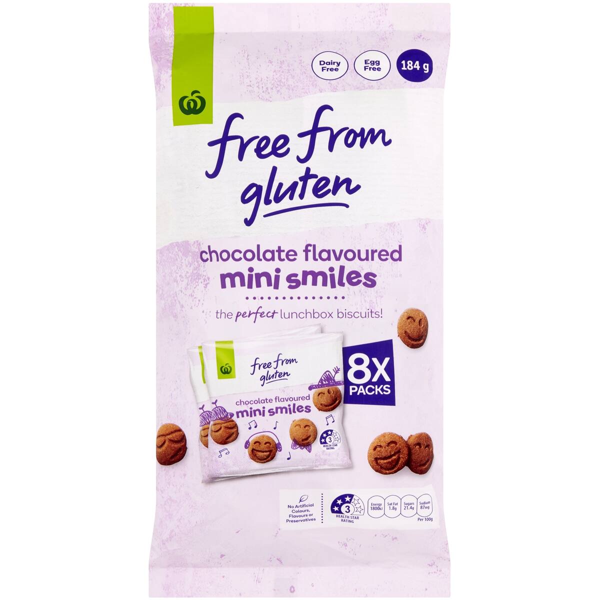 Woolworths Free From Gluten Chocolate Mini Smiles 8 Pack | bunch