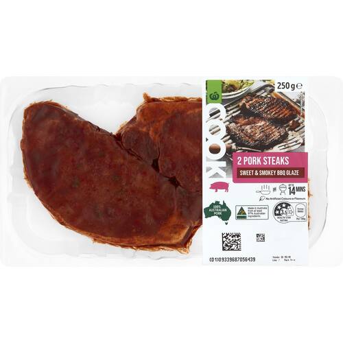Woolworths Cook Pork Steaks With Sweet and Smokey Bbq Glaze 250g | bunch