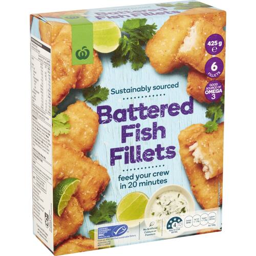 Woolworths Battered Fish Fillets 425g | bunch