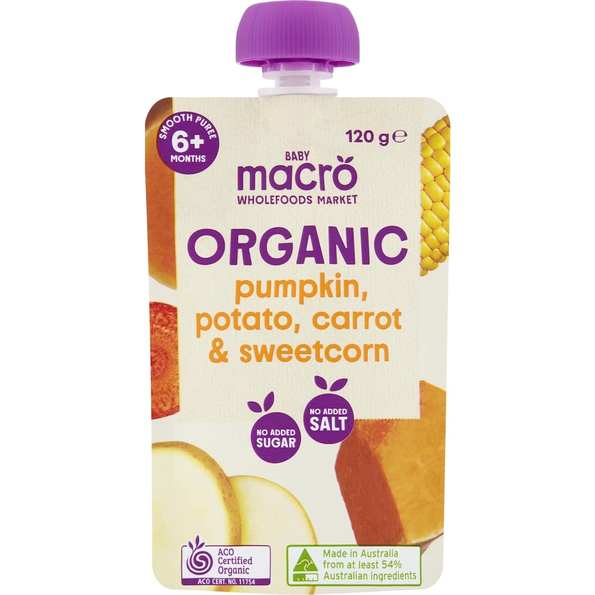 Macro Organic Baby Food Pumpkin Potato Carrot & Sweetcorn 120g | bunch