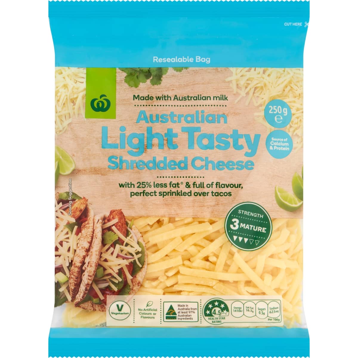 Woolworths Light Tasty Cheese Shredded 250g | bunch