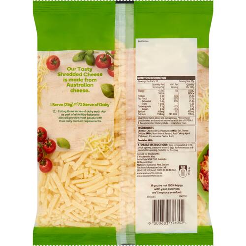 Woolworths Tasty Cheese Shredded 250g | bunch