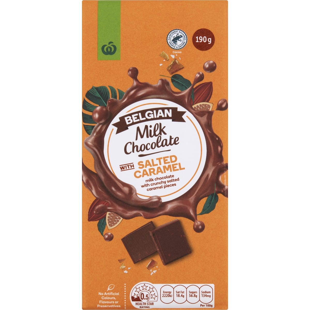 Woolworths Belgian Milk Chocolate Block With Salted Caramel 190g | bunch