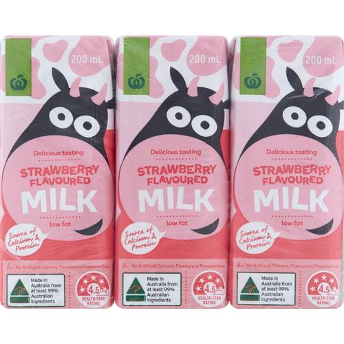 Woolworths Strawberry Milk 6x200ml | bunch