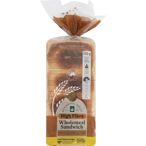 Woolworths Wholemeal Hi-Fibre Sandwich Bread 700g (TAS Only) | bunch