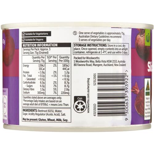 Woolworths Beetroot Sliced 425g | bunch