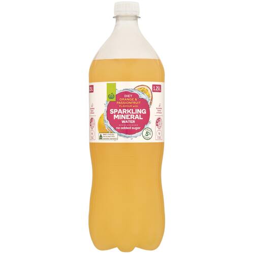 Woolworths Diet Orange and Passionfruit Sparkling Mineral Water 1.25l | bunch