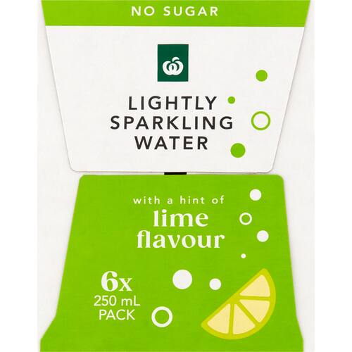 Woolworths Lightly Sparkling Water Cans Lime 250mL x 6 pack | bunch