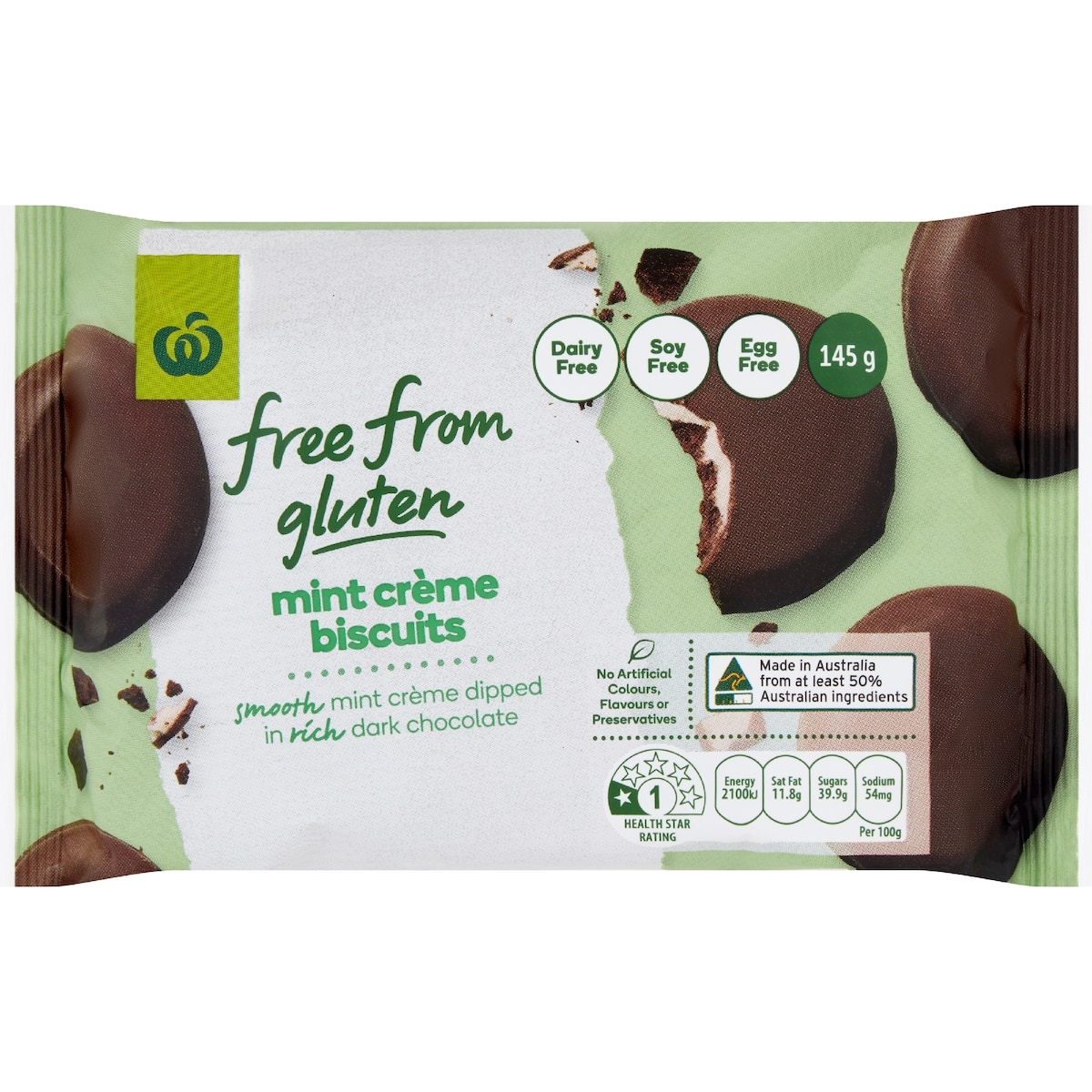 Woolworths Free From Gluten Mint Creme Biscuit 145g | bunch