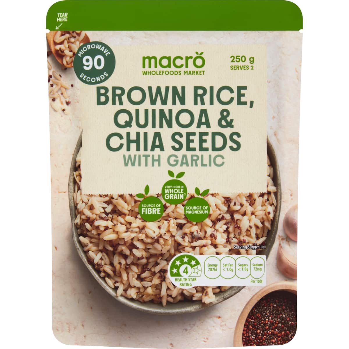 Macro Brown Rice Quinoa Chia & Garlic Pouch 250g | bunch