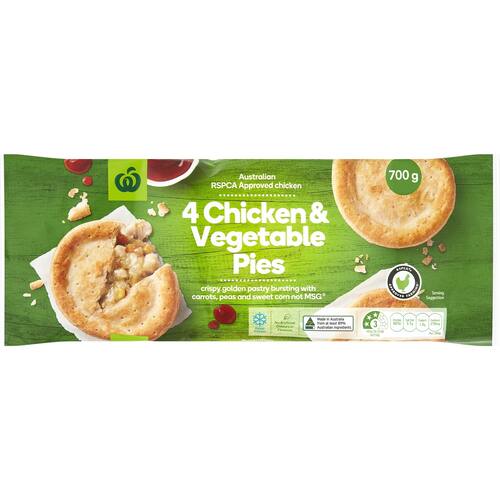 Woolworths Frozen Chicken and Vegetable Pie 4 Pack | bunch