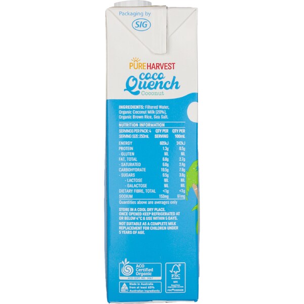 Pureharvest Coco Quench Coconut Milk 1l | Woolworths