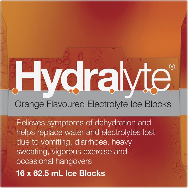 Hydralyte Electrolyte Ice Block Orange 16 Sachets | Woolworths