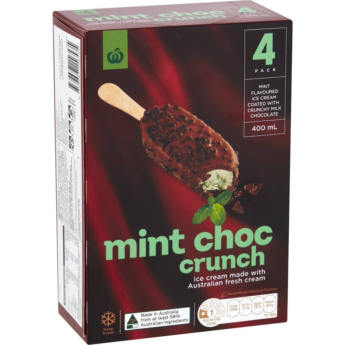 Woolworths Mint Choc Crunch Ice Cream 4 Pack | bunch