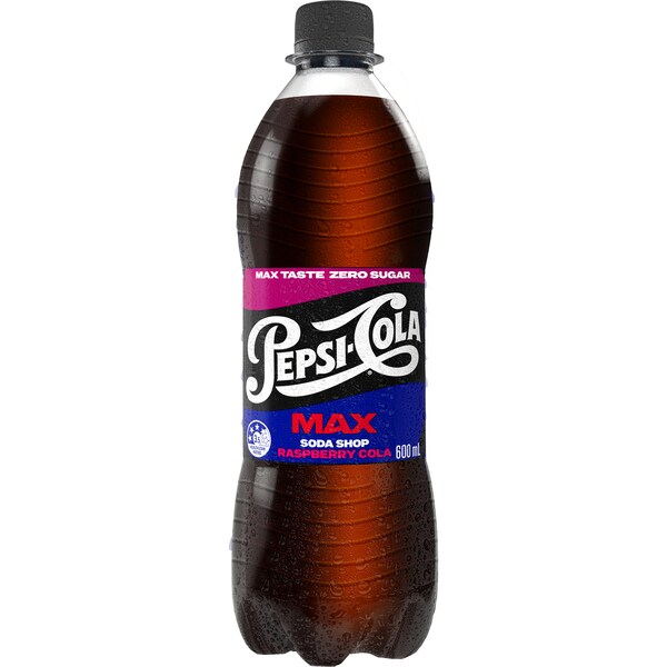 Pepsi Max Soda Shop Raspberry Cola Soft Drink Bottle 600mL | Woolworths