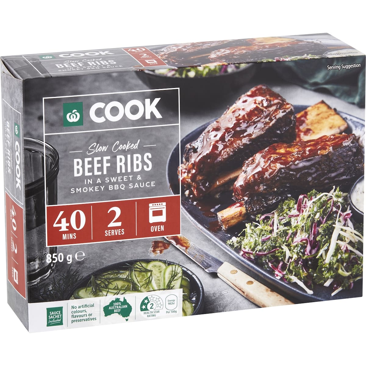 Woolworths COOK Beef Ribs In Sweet & Smoky BBQ Sauce 850g | bunch