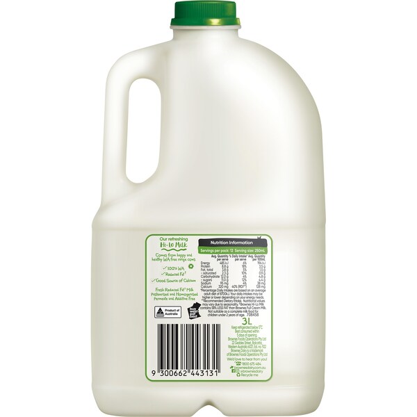 Brownes Hi-Lo Reduced Fat Milk 3l | Woolworths