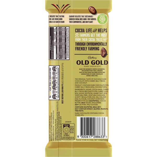 Cadbury Old Gold Cherry Ripe Dark Chocolate Block 180g | Woolworths