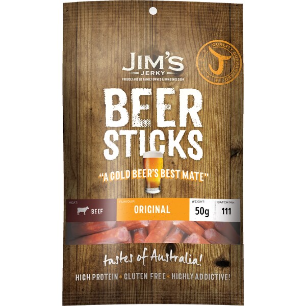 Jims Jerky Beer Stick Mild 50g | Woolworths