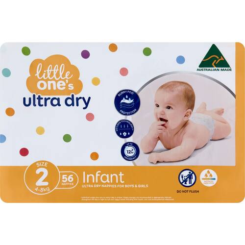 Little One's Size 2 Ultra Dry Nappies Infant 4-8kg Boys and Girls 56 ...